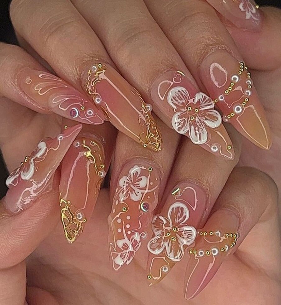 Luxury Custom Nails/ Free Style/ Yellow Nails/ Air Brush Nails/ 3d ...