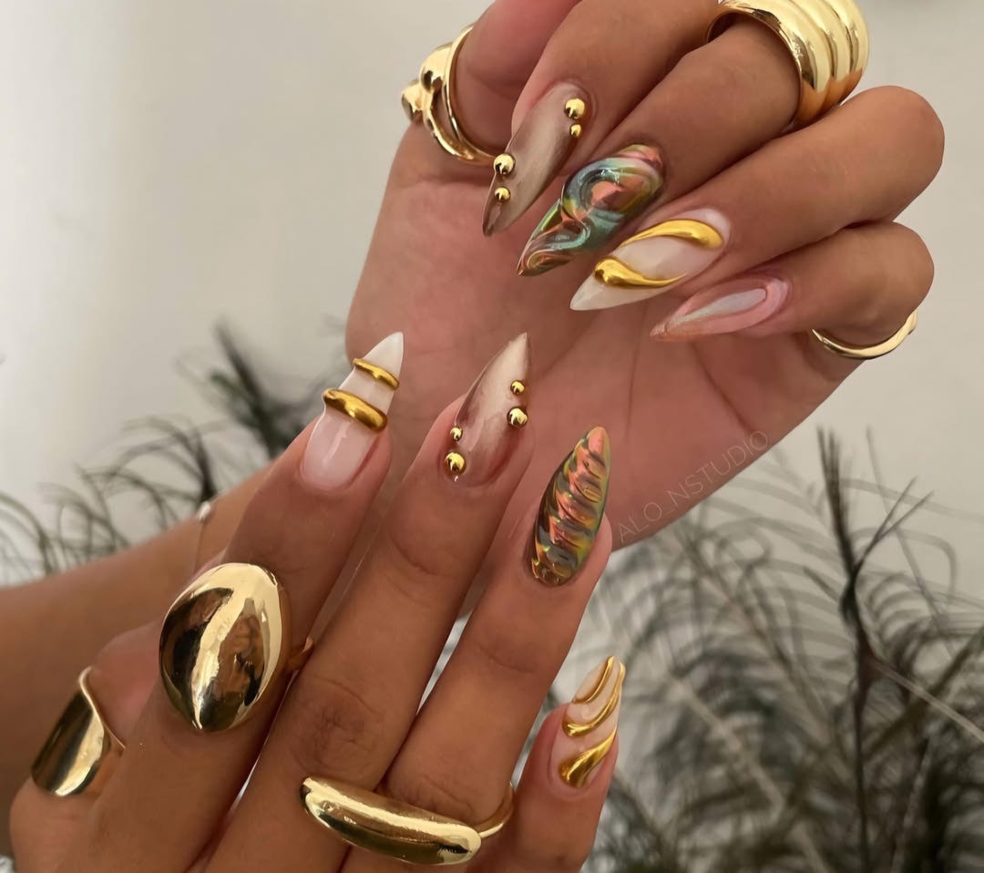 Luxury Custom Press on Nails: Duo Chrome Color Shift, 3D Gel Design - Etsy