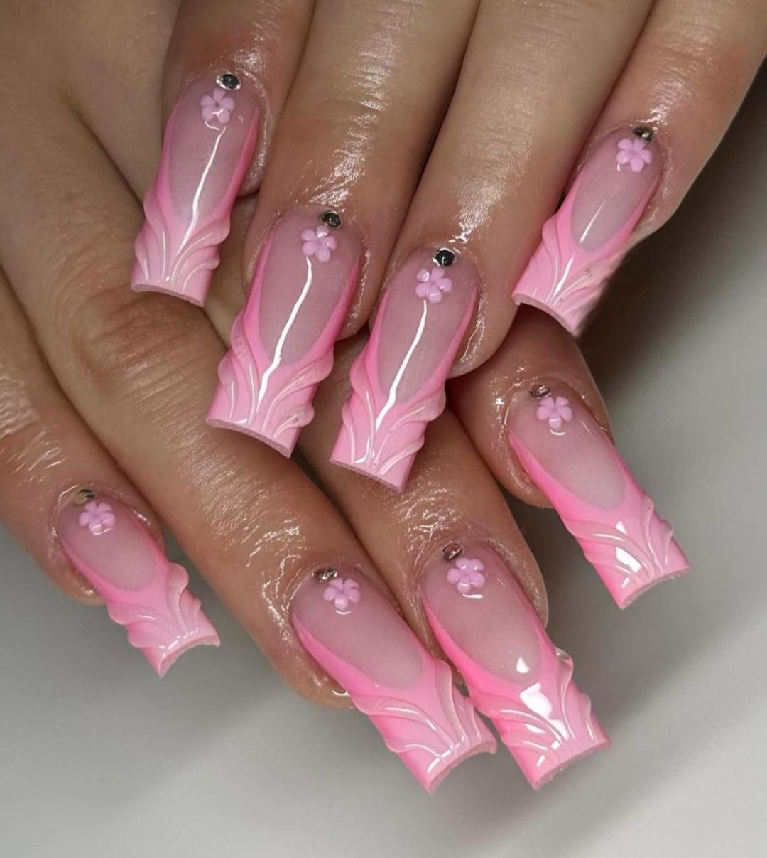 Luxury Custom Nails/ Free Style/ Long Nails/ Pink French Nails/3d ...