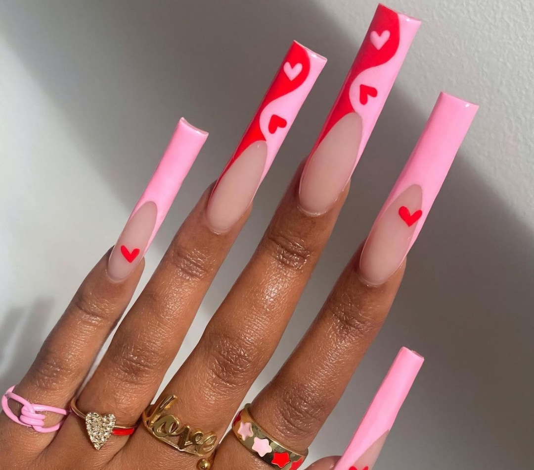 Luxury Custom Nails/free Style/ Long Nails/ Heart Nails/ Love Nails ...