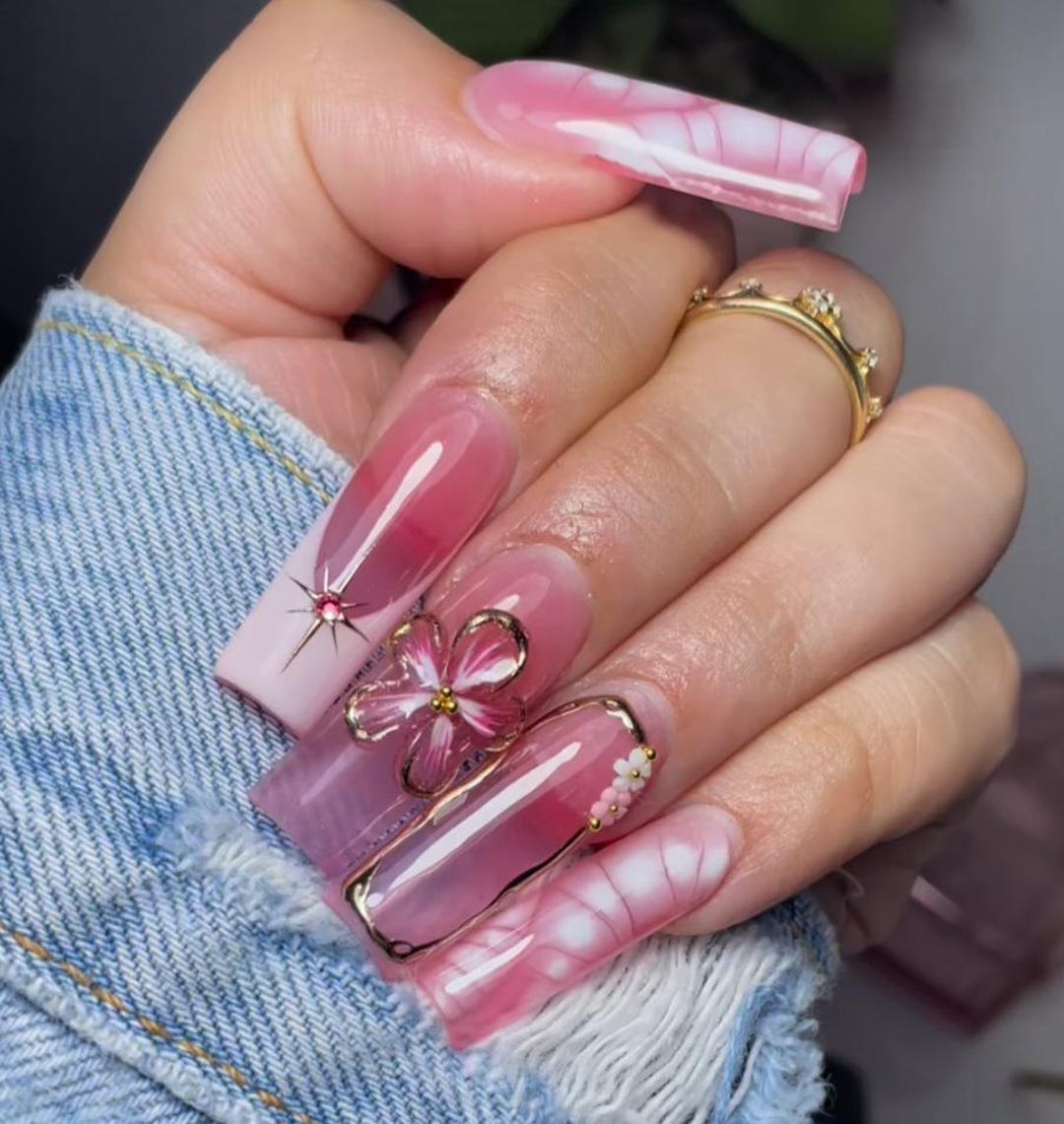 Luxury Custom Nails/ Free Style/ Long Nails/ Fairy Garden Nails/ 3D Gel ...