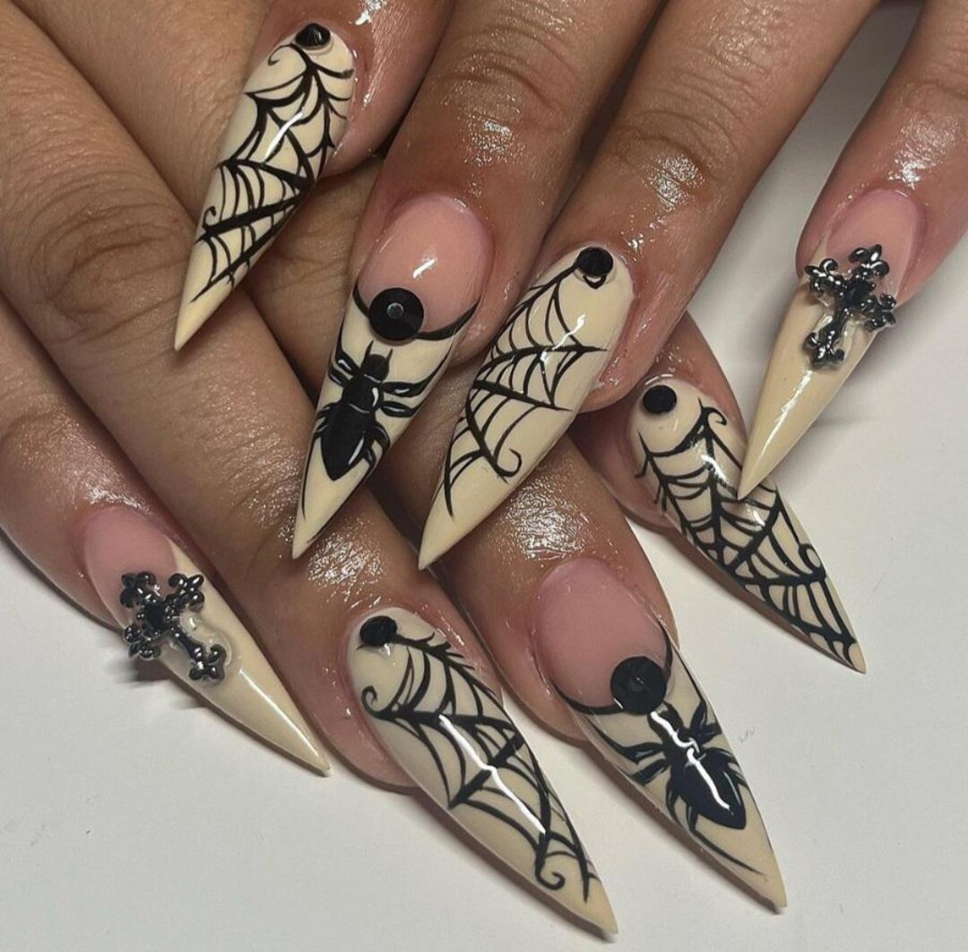 Luxury Halloween Press on Nails: Spooky Spider Web, French Tip - Etsy