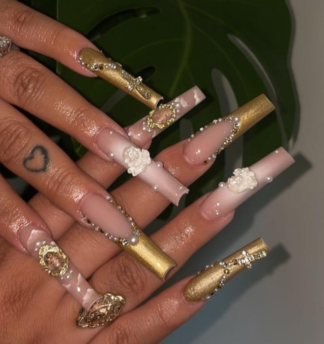 Luxury 3D Gold Chrome Press on Nails: Angelic French Tip - Etsy