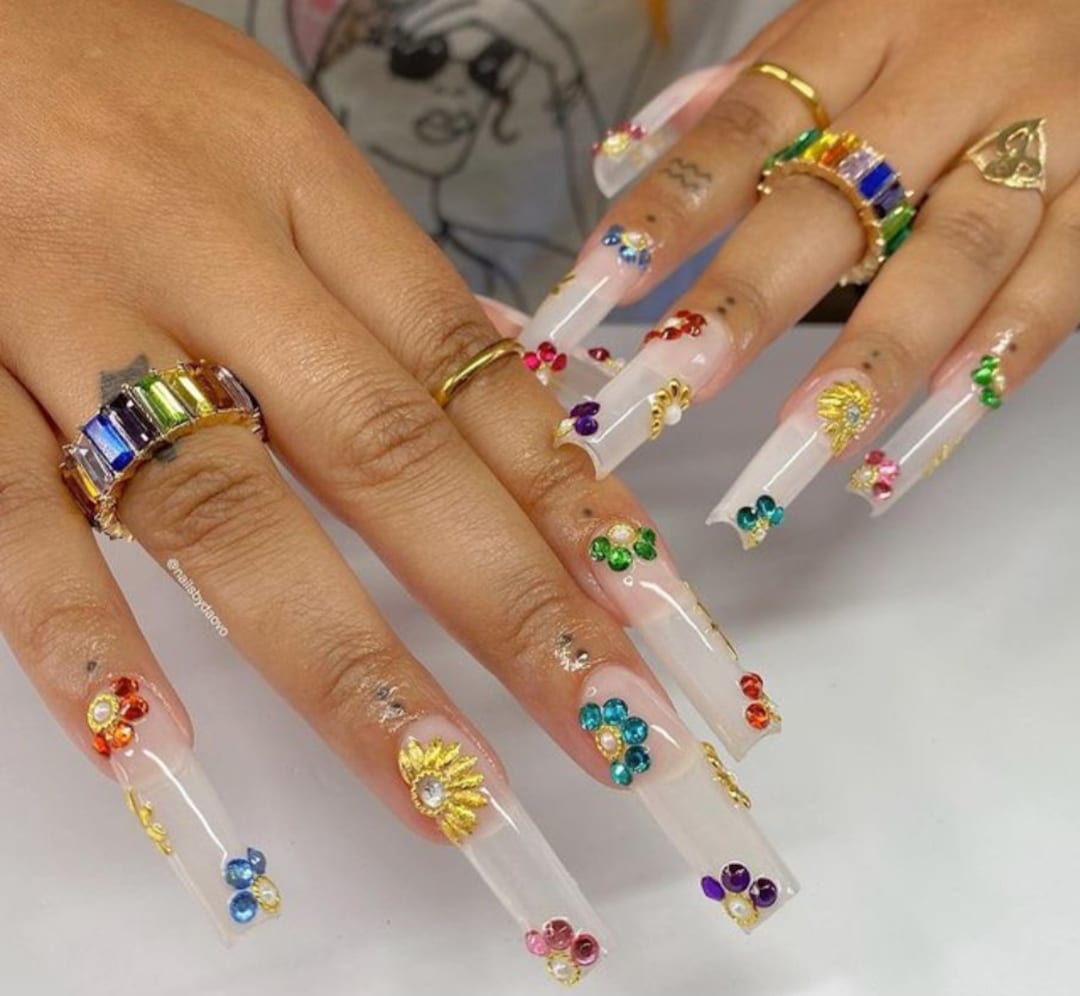 Luxury Custom Nails/ Free Style/ Long Nails/ Party Nails/ Flower Nails ...