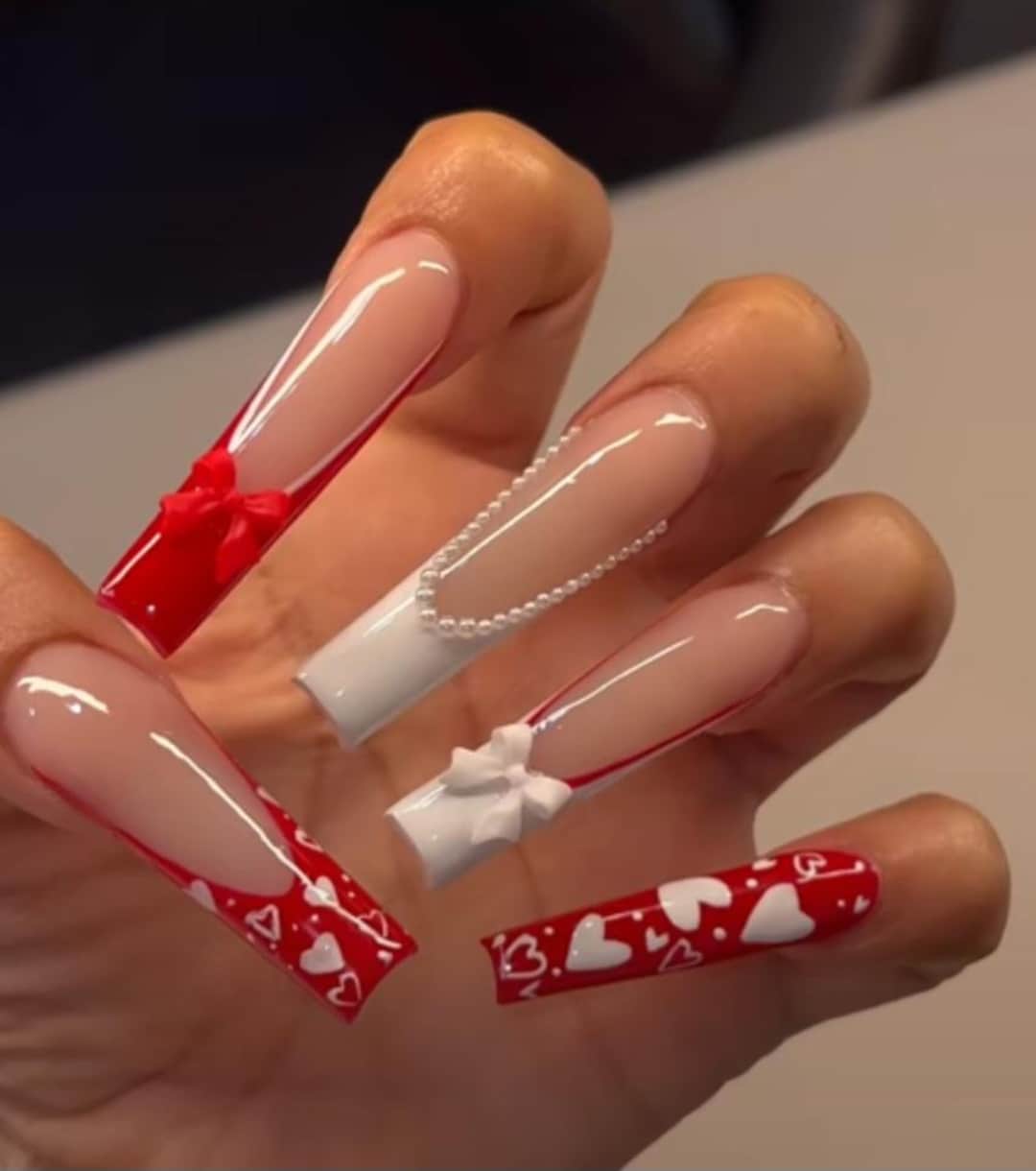 Luxury Custom Nails/ Free Style/ Long Nails/red Nails/ Valentines Day ...