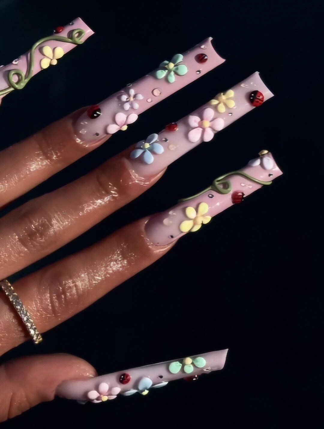 Luxury Custom Nails Free Style/ Long Nails/ Garden Fairy Nails/ 3D Gel ...