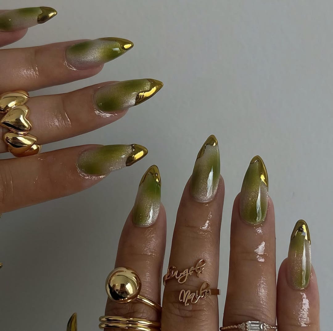 Luxury Custom Nails/ Free Style/ Long Nails/ Party Nails/green Nails ...