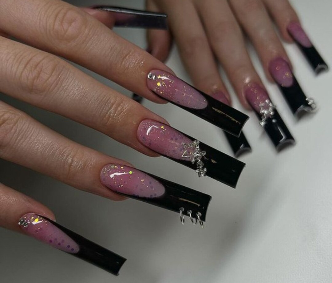 Luxury Custom Nails/ Free Style/ Long Nails/ Party Nails/ Black Nails ...