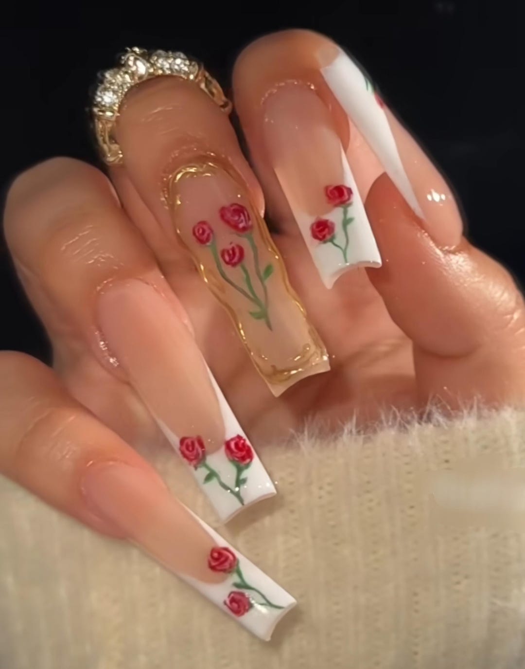 Luxury Custom Nails/ Free Style/ Long Nails/ Party Nails/gold Chrome ...