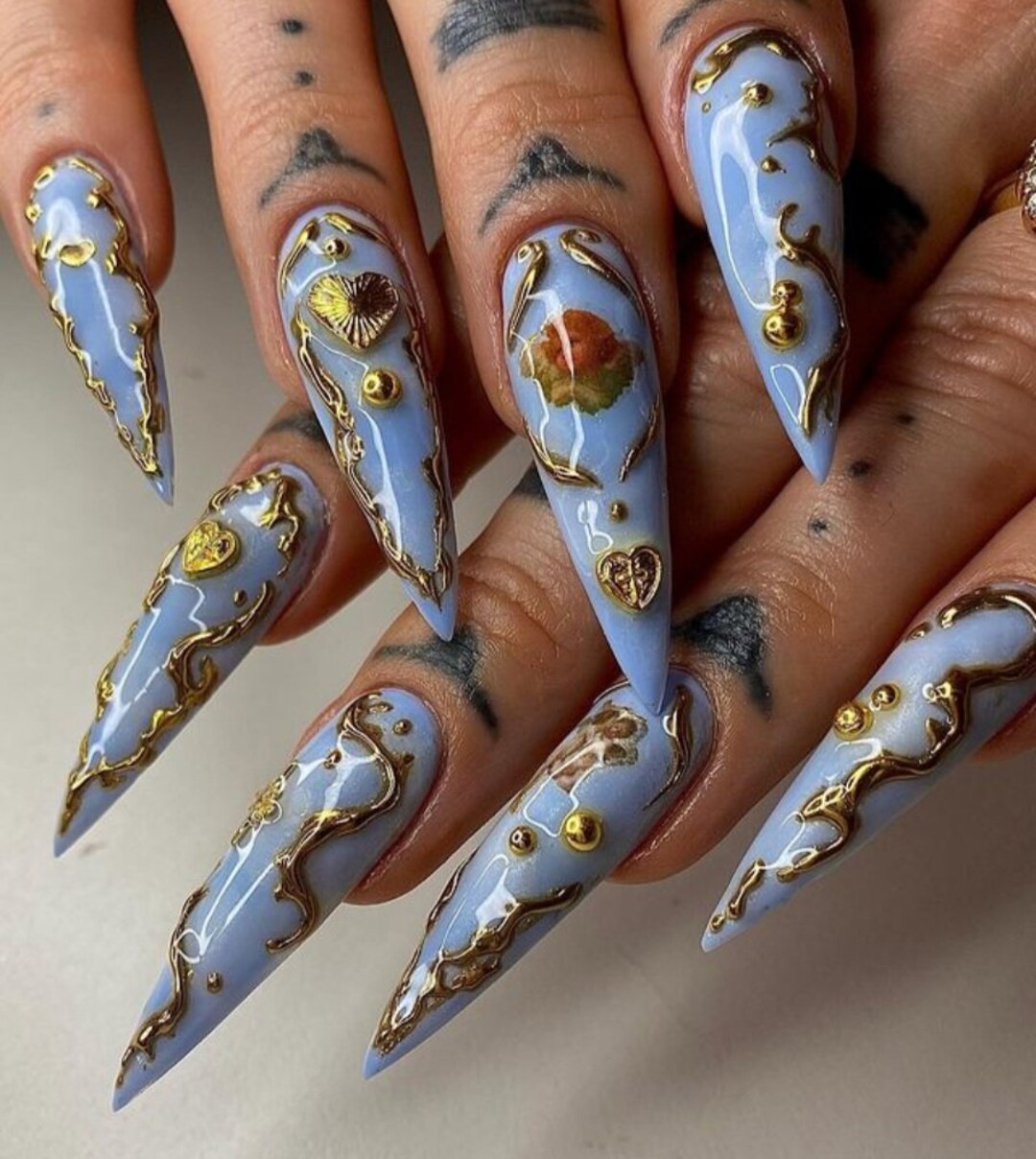 Luxury Custom Nails/ Free Style/long Nails/angel Nails/gold Chrome ...