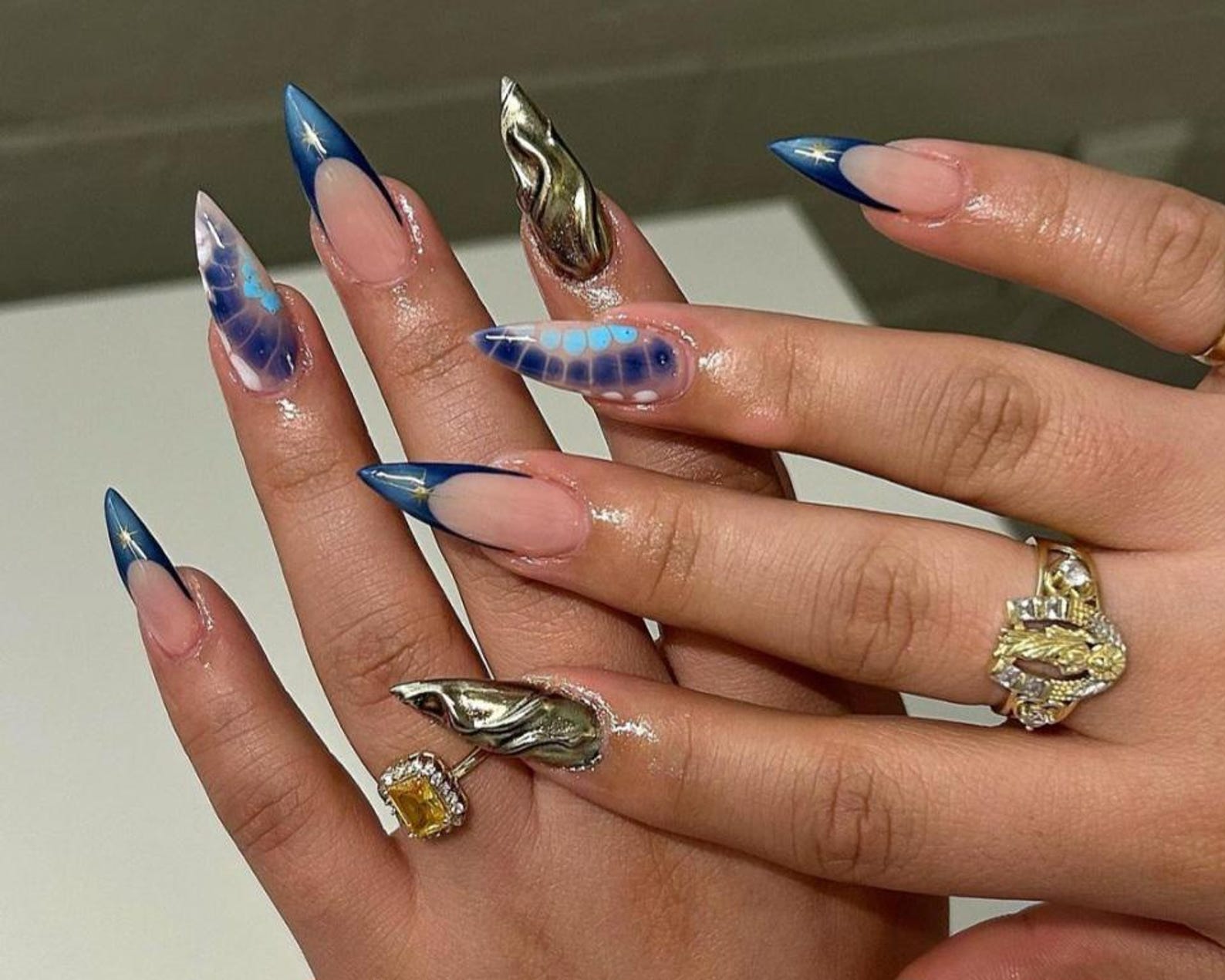 Luxury Custom Nails/ Free Style/ Long Nails/ Party Nails/ Blue Nails ...