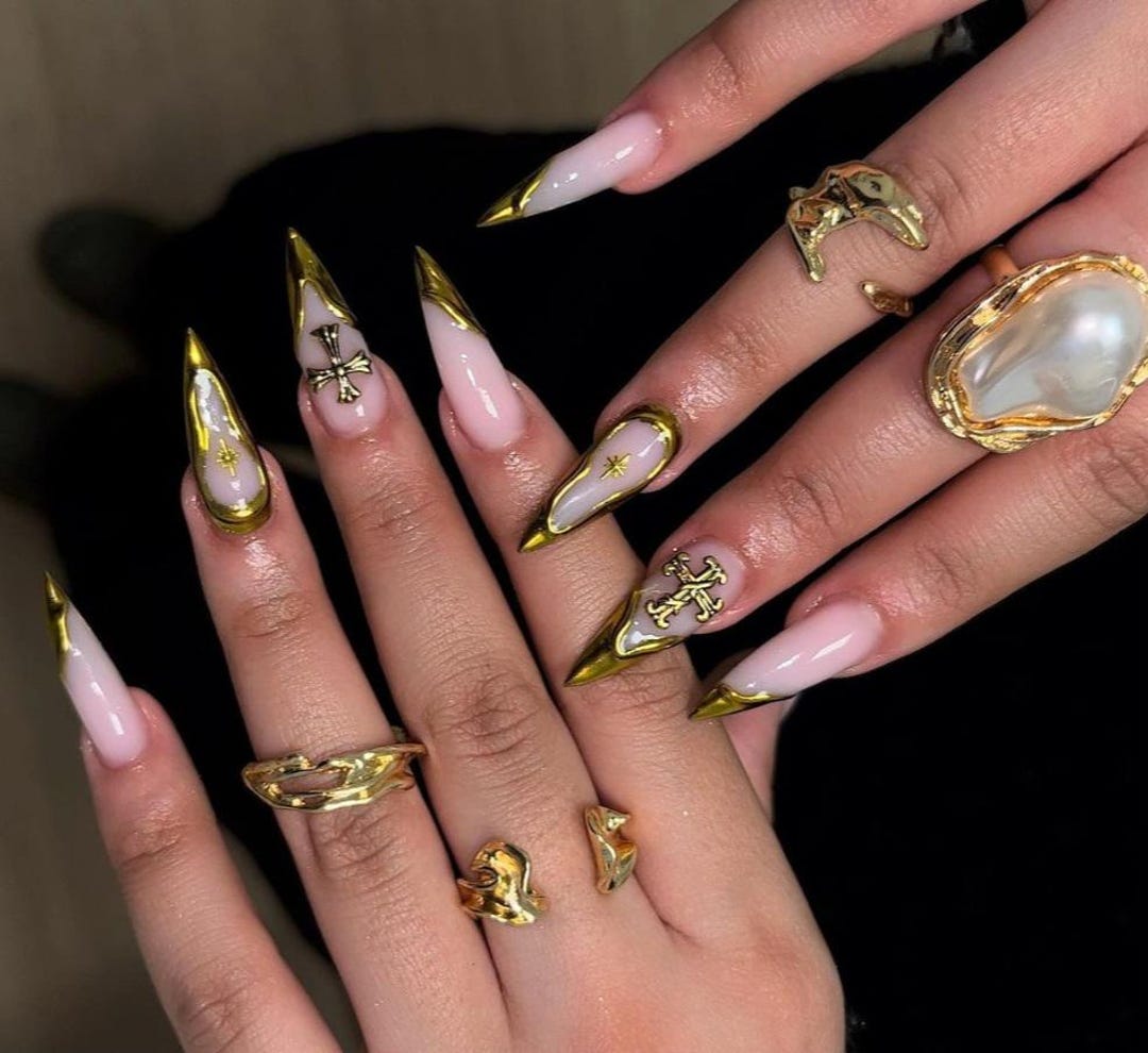 Luxury Custom Nails/ Free Style/ Long Nails/ Party Nails/ Gold Nails ...