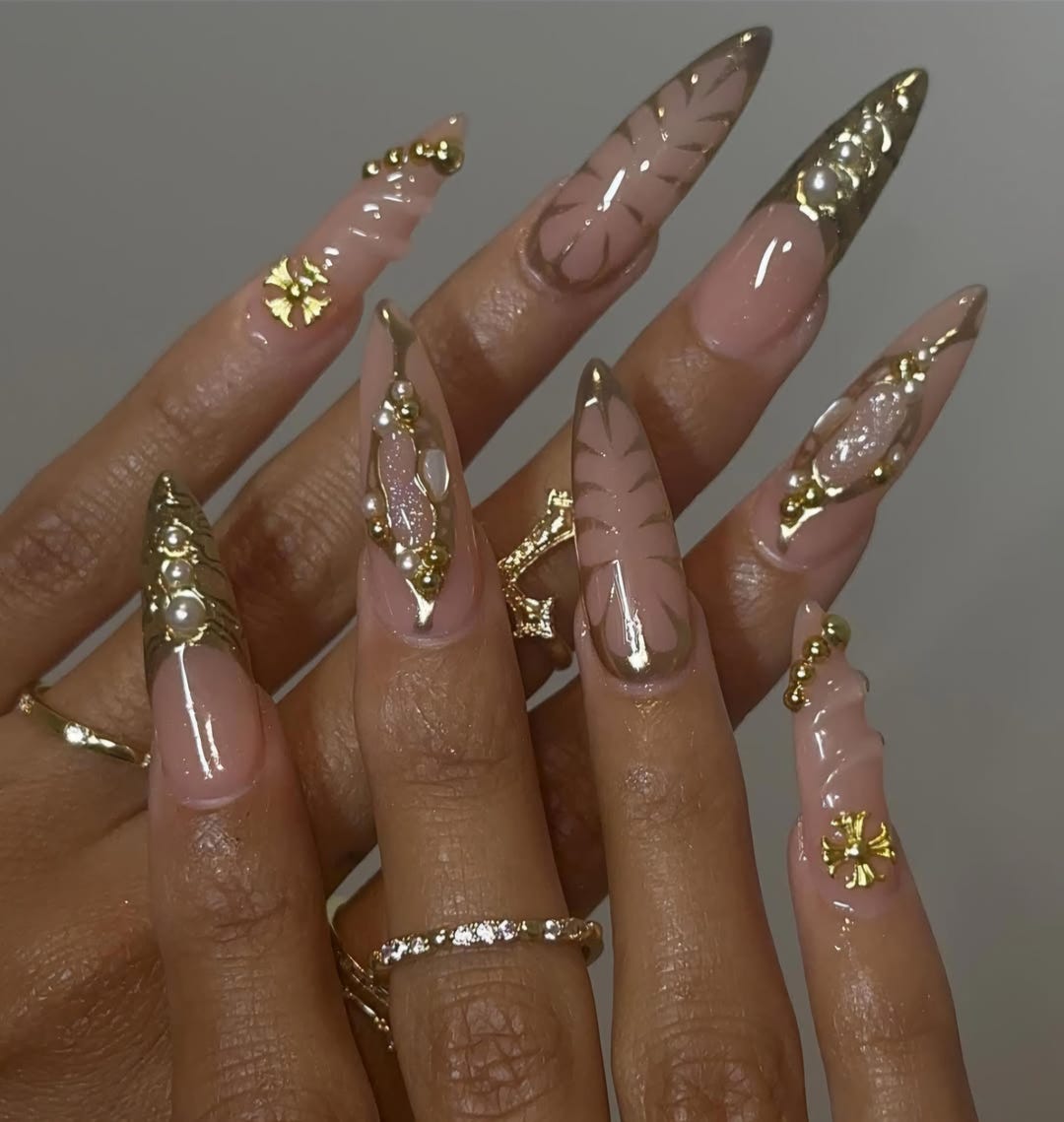 Luxury Gold Chrome Press-on Nails: 3D French Tip, Long Stiletto - Etsy