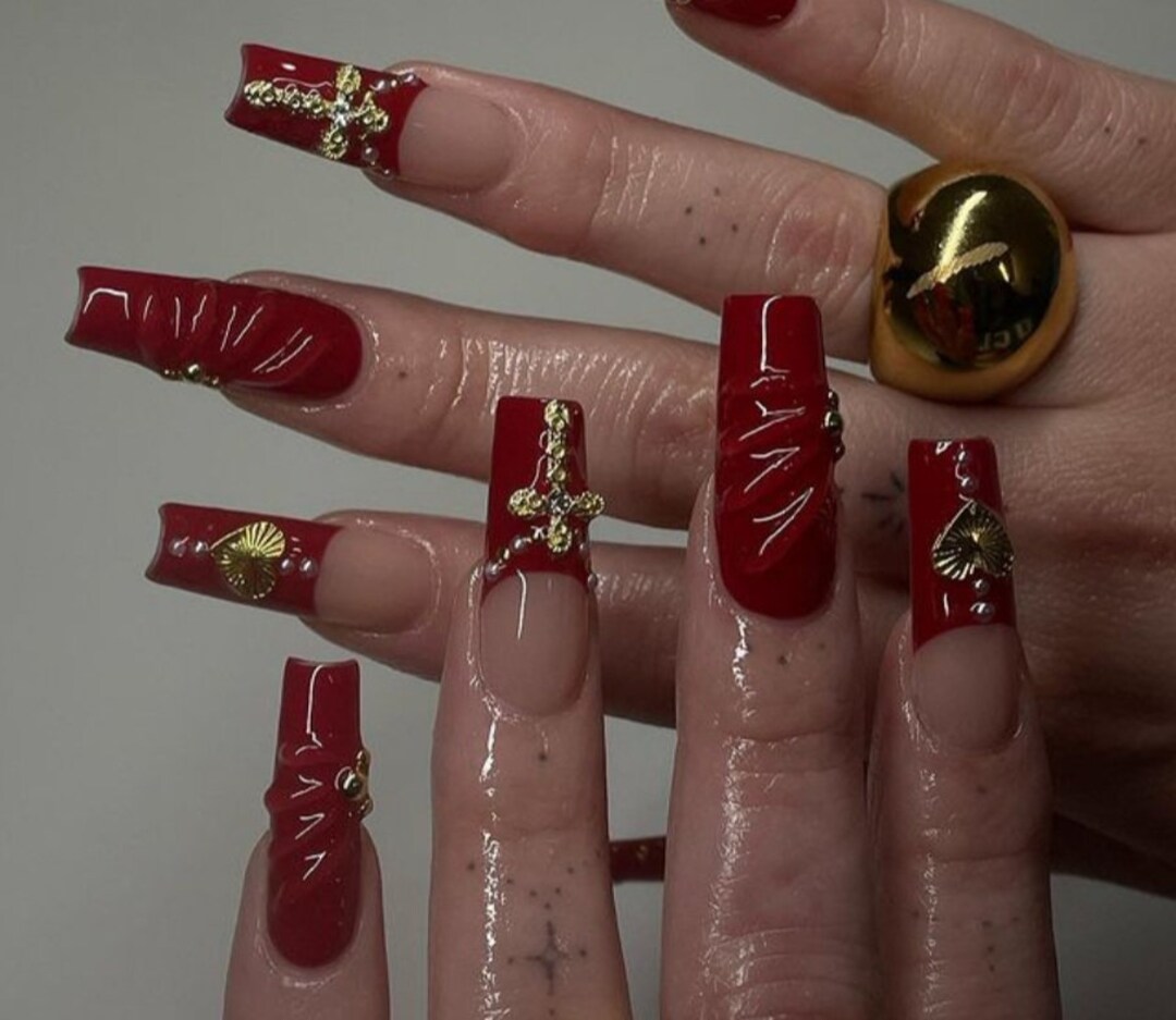 Luxury Custom Nails/free Style/ Long Nails/ Chrome Nails/ Red Nails ...