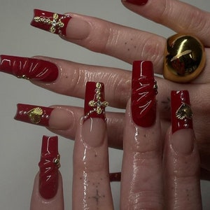 Luxury Custom Nails/free Style/ Long Nails/ Chrome Nails/ Red Nails ...