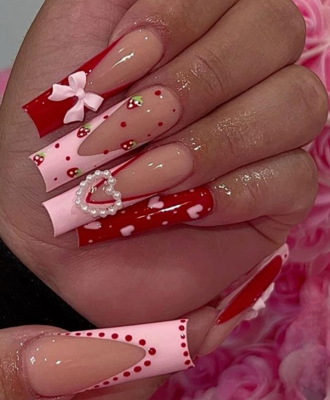Luxury Custom Nails/free Style/ Long Nails/ Heart Nails/ Love Nails ...