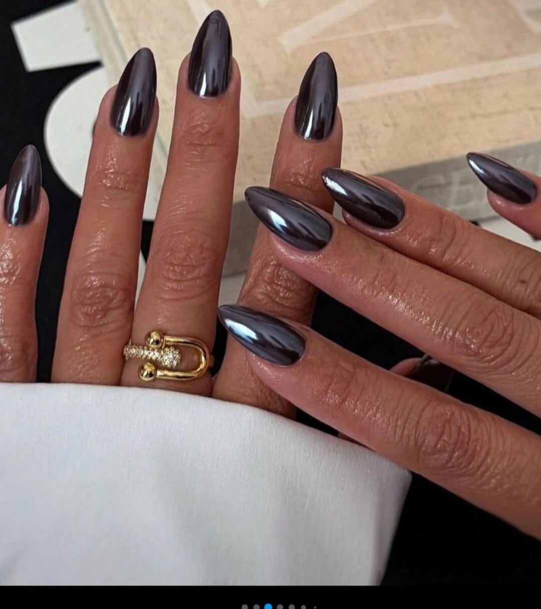 Luxury Custom Nails/ Free Style/black Chrome Nails/ Short Nails/elegabt ...