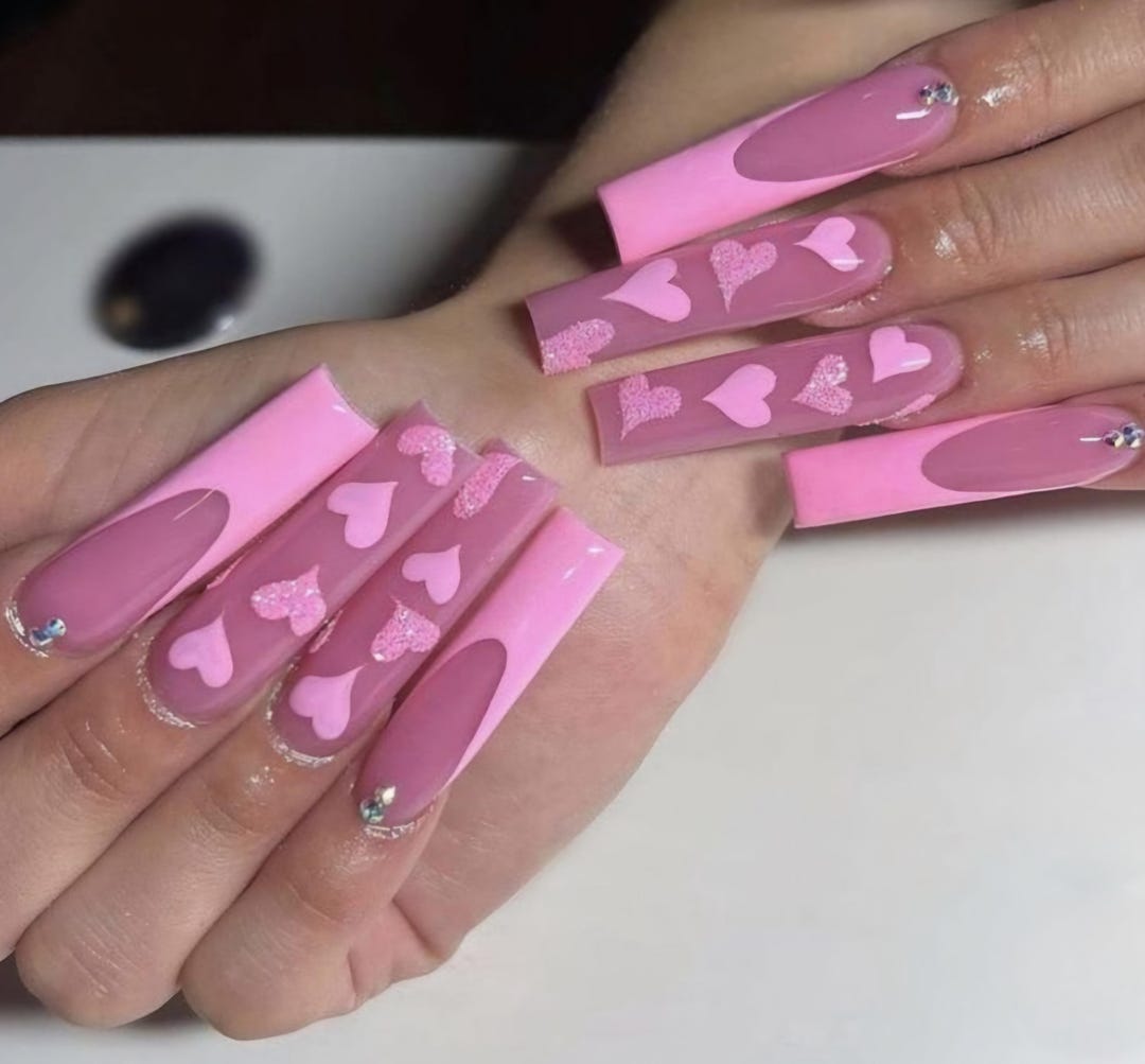 Luxury Custom Nails/free Style/ Long Nails/ Heart Nails/ Love Nails ...