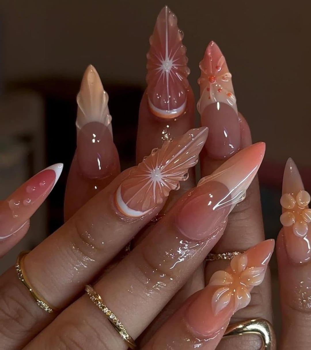 Luxury Custom Nails/free Style/ Long Nails/ Fresh Tip Nails/orange ...