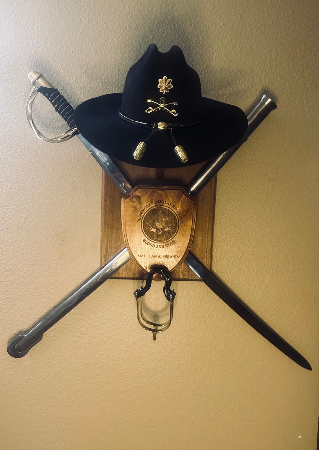 Personalized Display for Cavalry Stetson, Saber or Sword, and Spurs ...