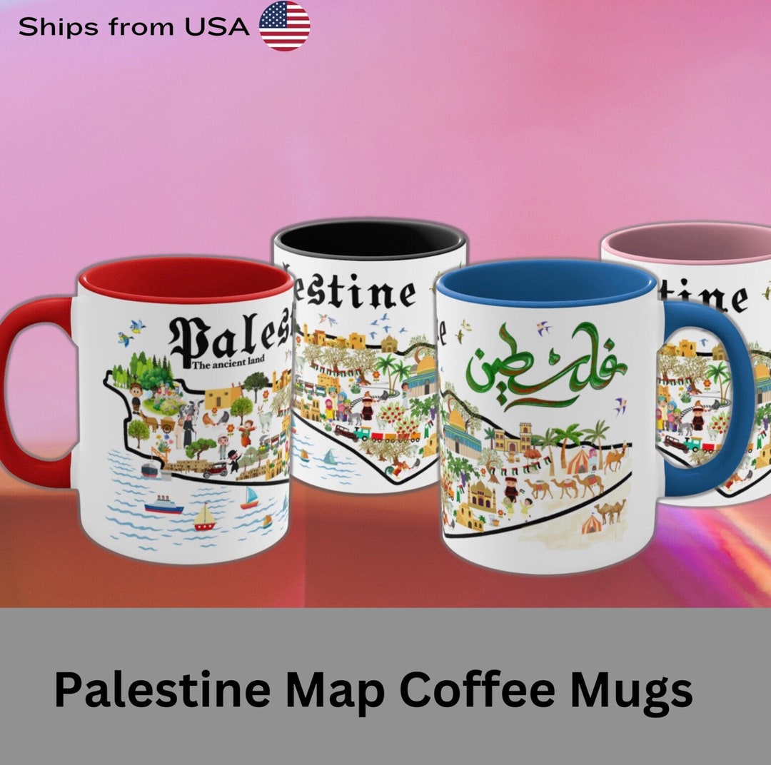 Palestine Map Accent Coffee Mugs, 11oz, Color Coordinated Set, Buy One ...