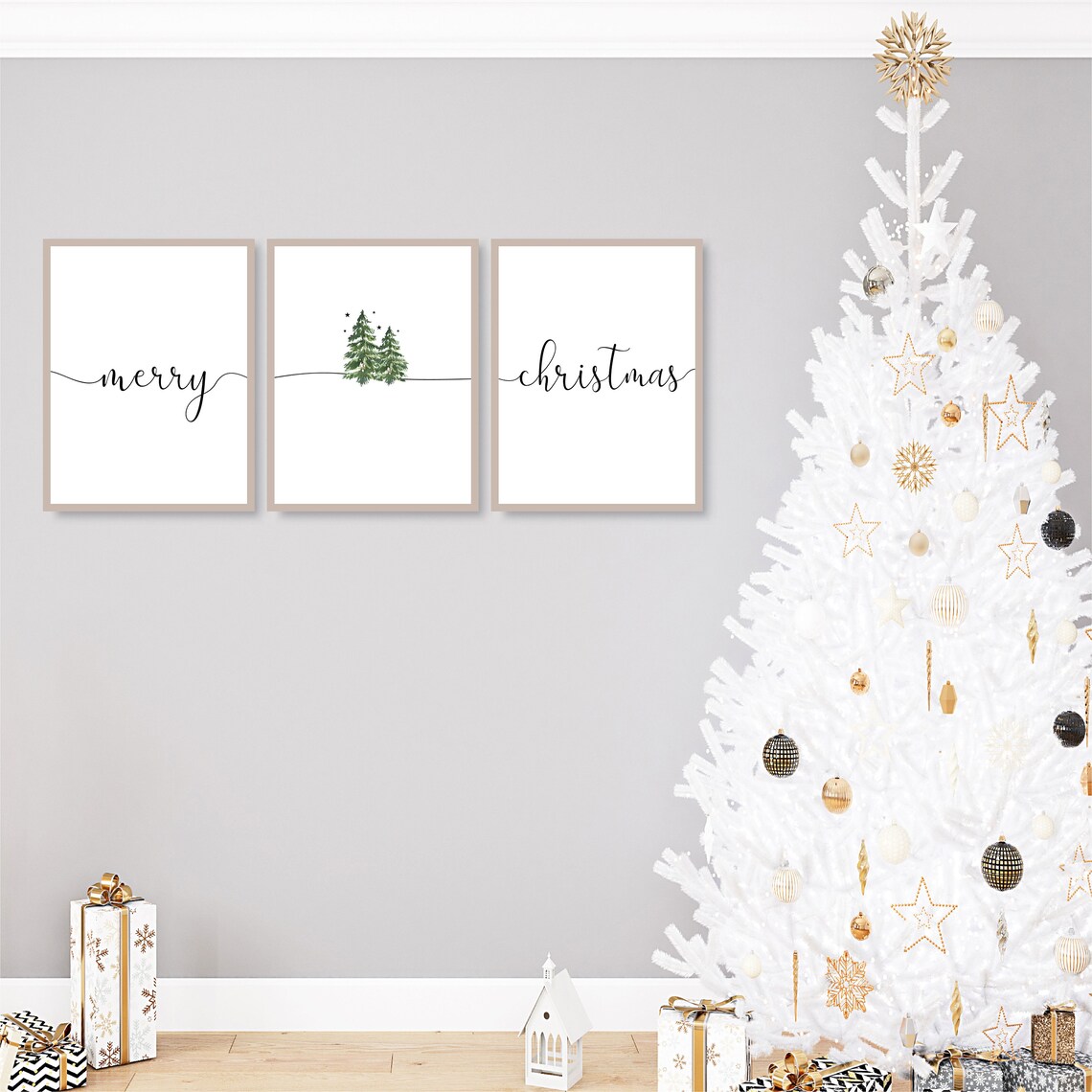 Merry Christmas Wall Art, Set of 3 Christmas Prints, Holiday Wall Decor ...