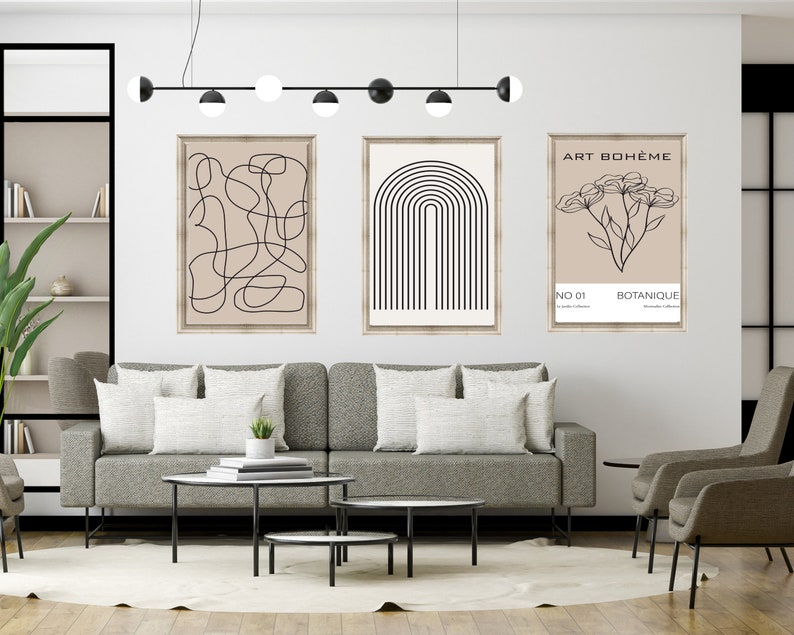 Minimalistic Wall Decor Set of 3, Mid Century Modern Wall Art, Neutral ...