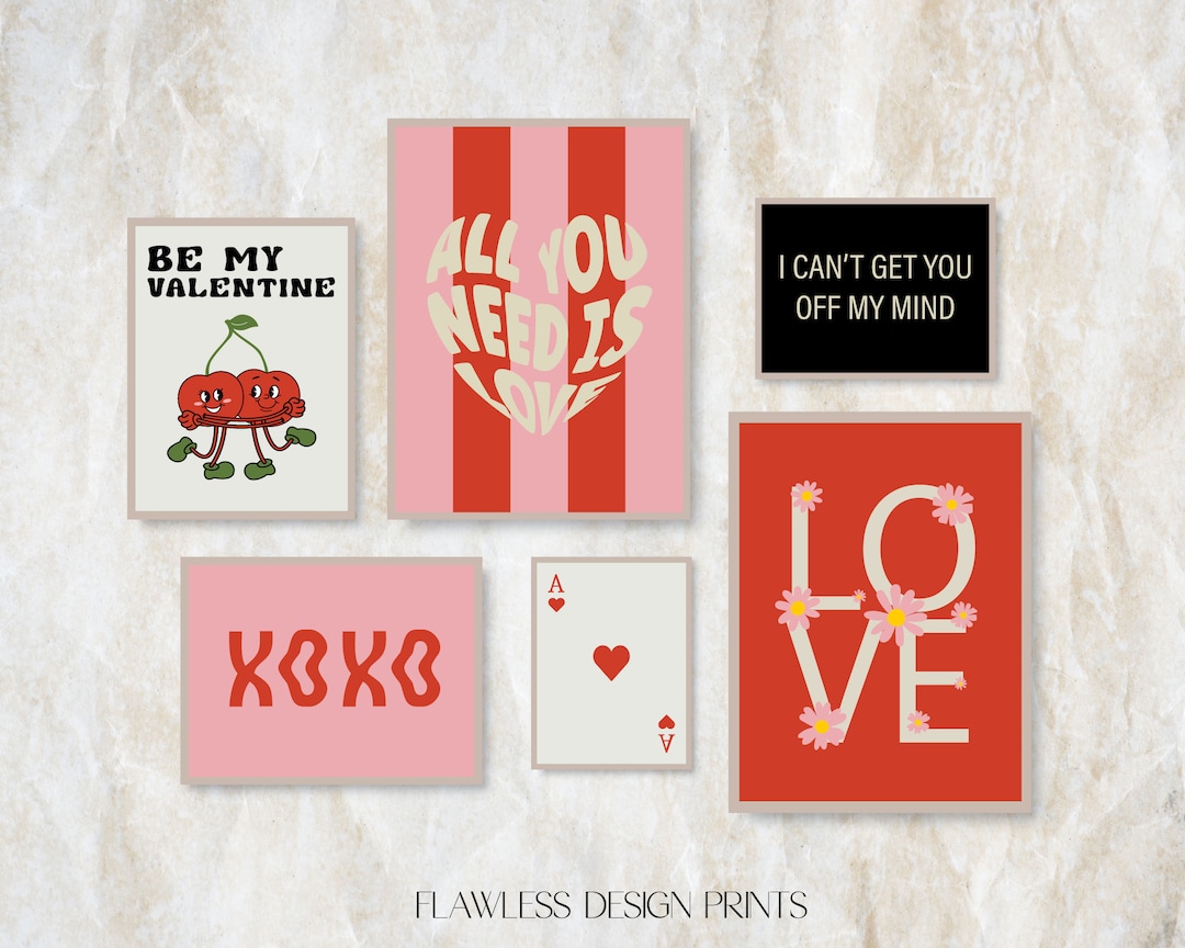 Valentines Wall Art, Valentines Day Decor, Valentines Prints Set of 6 ...
