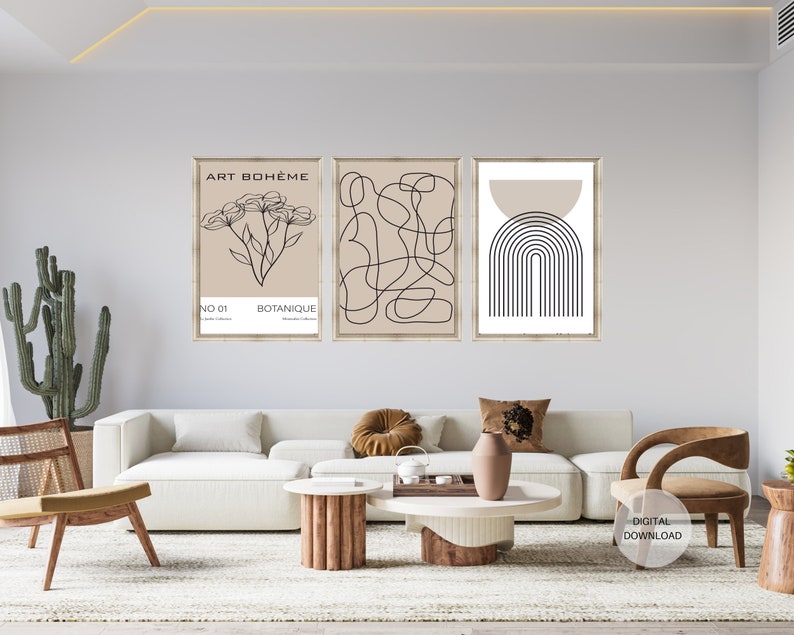 Minimalistic Wall Decor Set of 3, Mid Century Modern Wall Art, Neutral ...