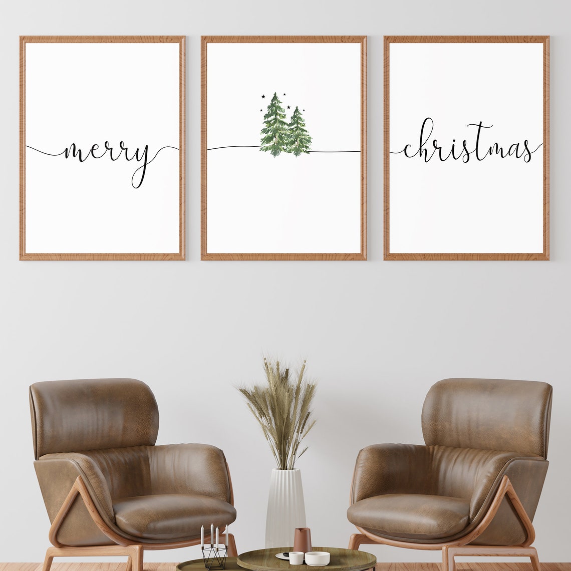 Merry Christmas Wall Art, Set of 3 Christmas Prints, Holiday Wall Decor ...