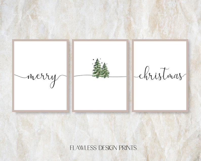 Merry Christmas Wall Art, Set of 3 Christmas Prints, Holiday Wall Decor ...
