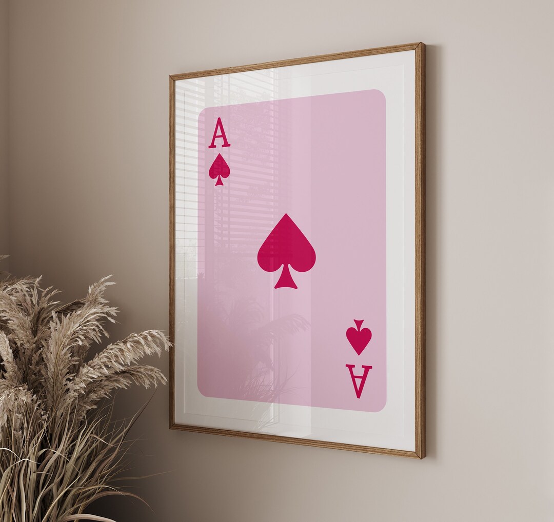 Retro Trendy Wall Art, Fun Wall Art , Pink Ace Card Print, Lucky You ...