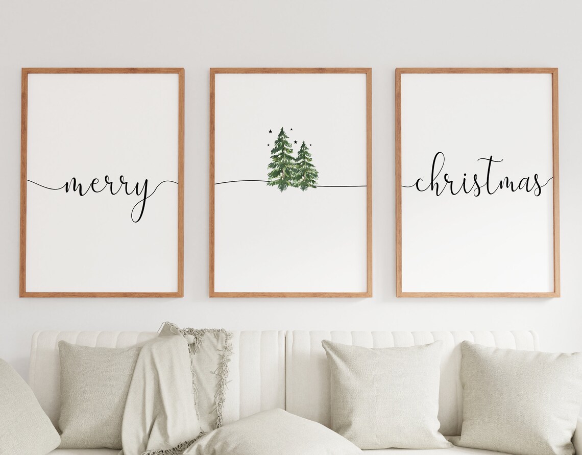 Merry Christmas Wall Art, Set of 3 Christmas Prints, Holiday Wall Decor ...