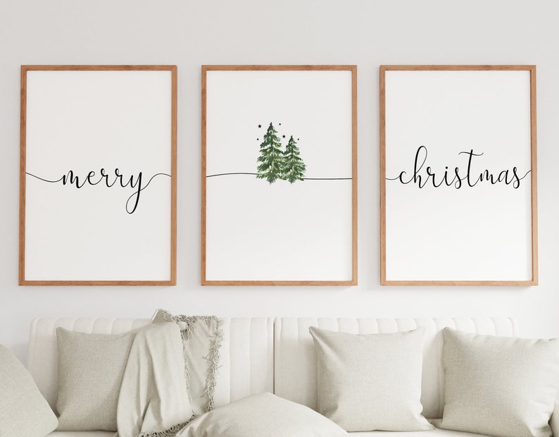 Merry Christmas Wall Art, Set of 3 Christmas Prints, Holiday Wall Decor ...