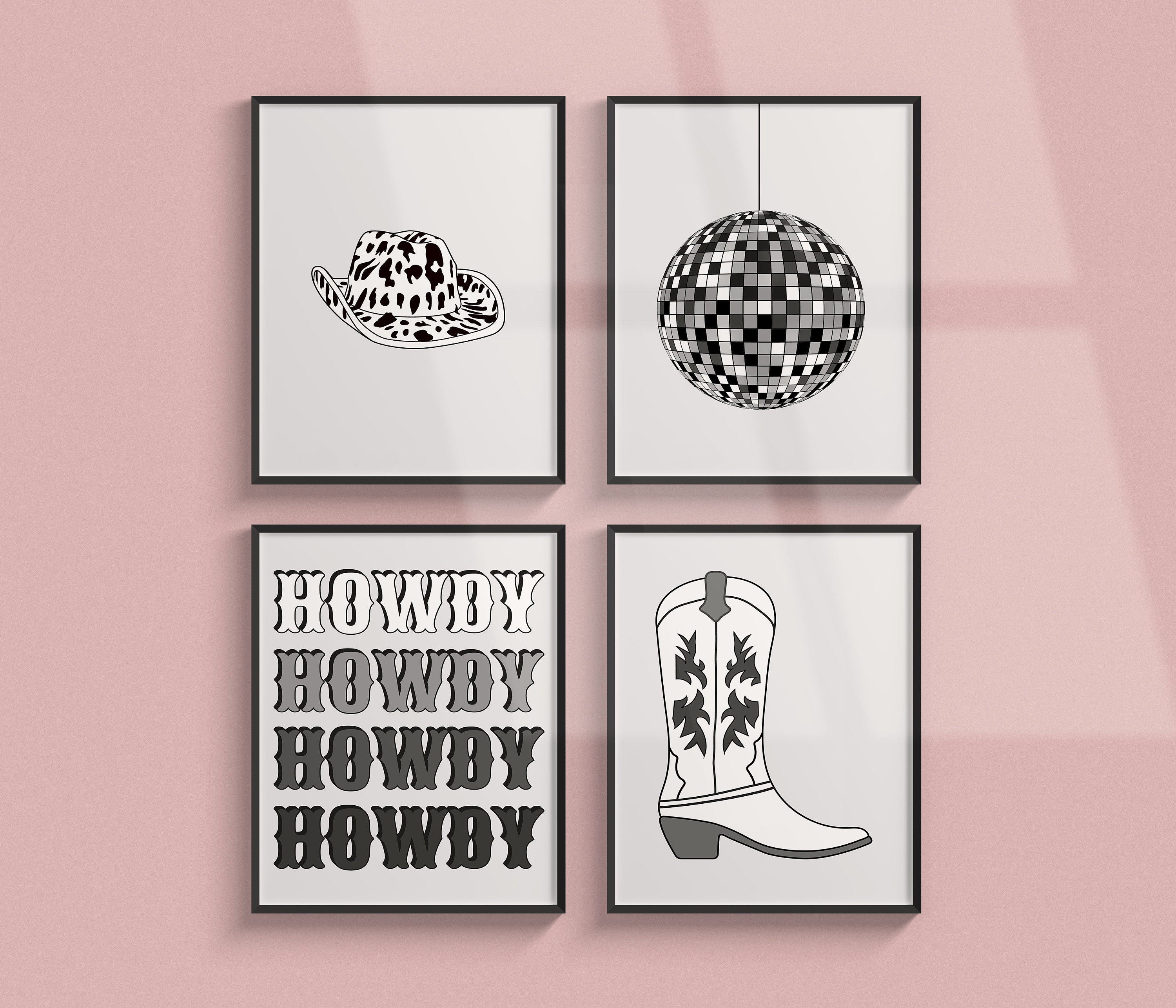 Black and Gray Western Wall Art Set Set of 4 Art Prints - Etsy