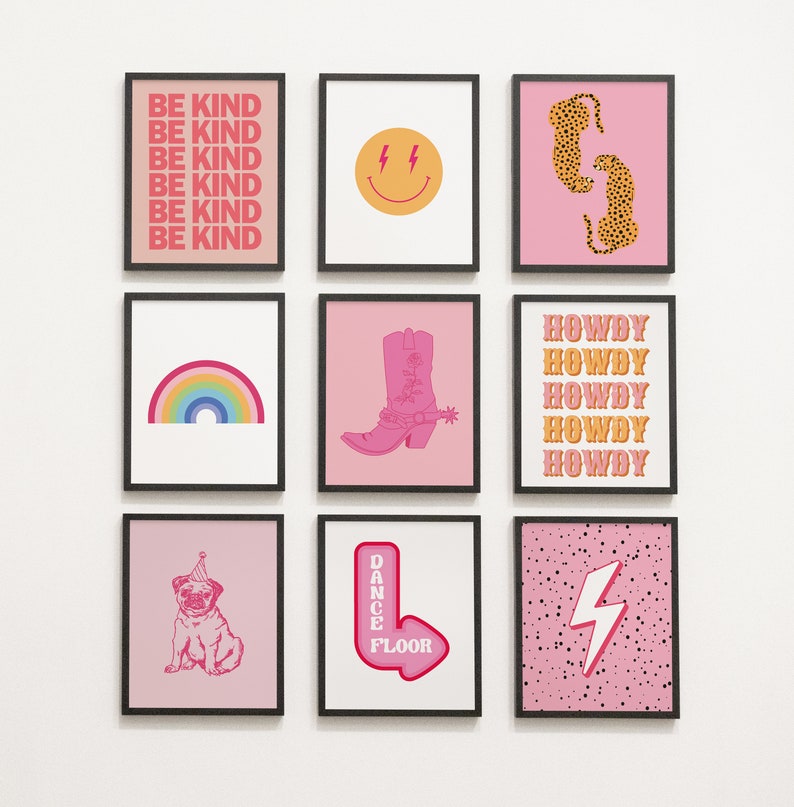 Preppy Wall Decor Set of 9 Throwback Art Prints Teen Cowgirl - Etsy
