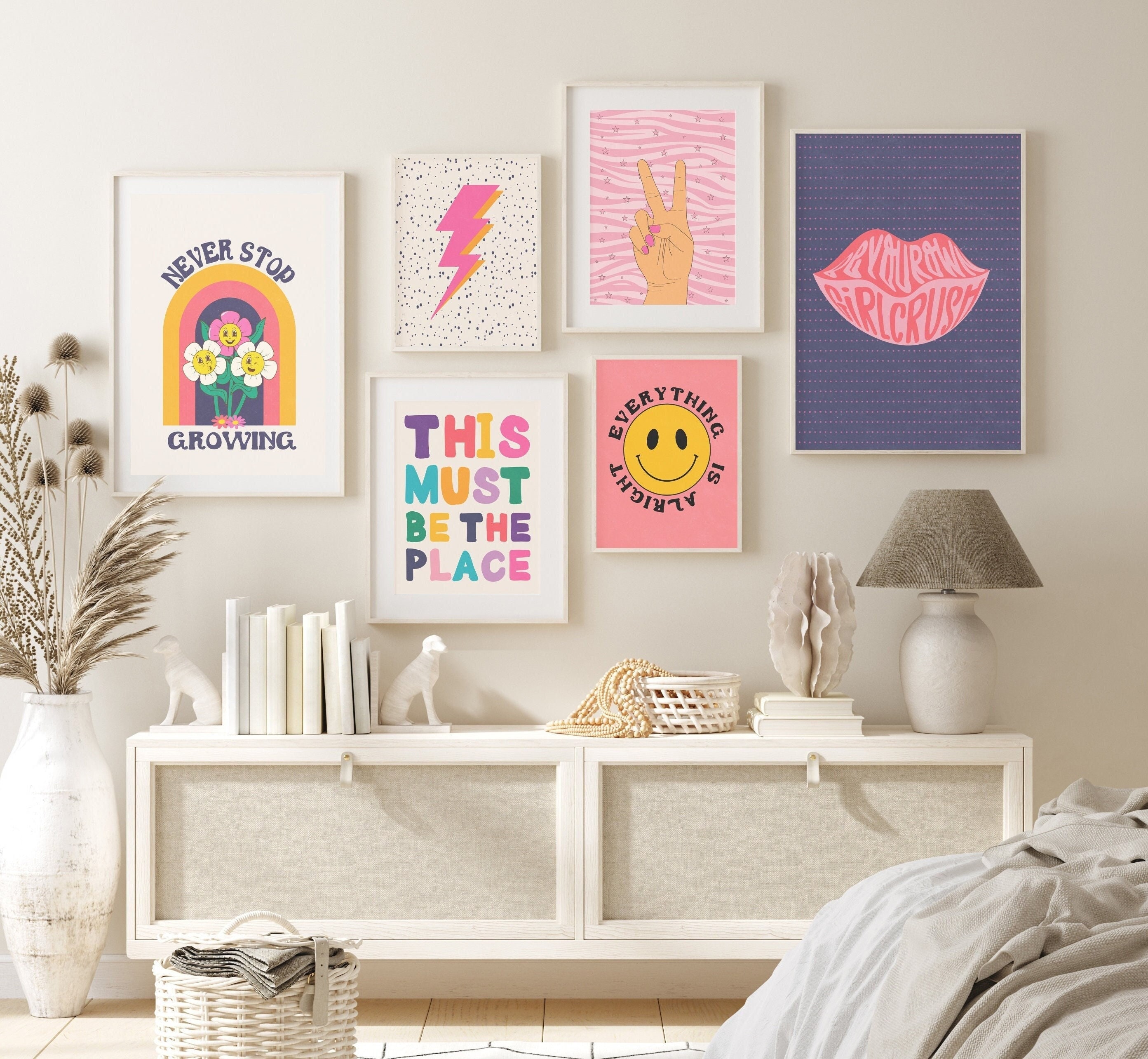 Indie Room Decor Aesthetic Pink Wall Art Set of 6 Prints - Etsy