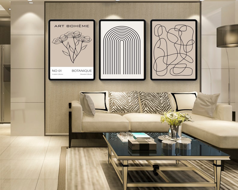 Minimalistic Wall Decor Set of 3, Mid Century Modern Wall Art, Neutral ...