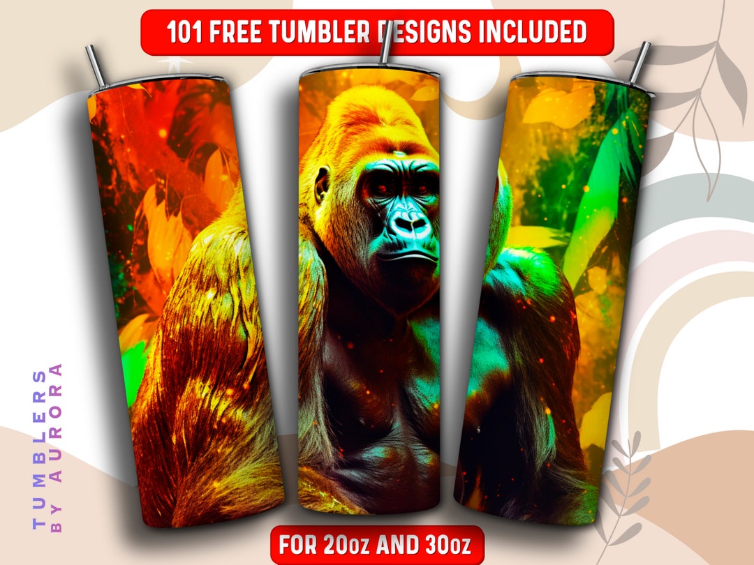 Gorilla Tumbler Wrap PNG, Gorilla 20 Oz Skinny Tumbler Sublimation ...