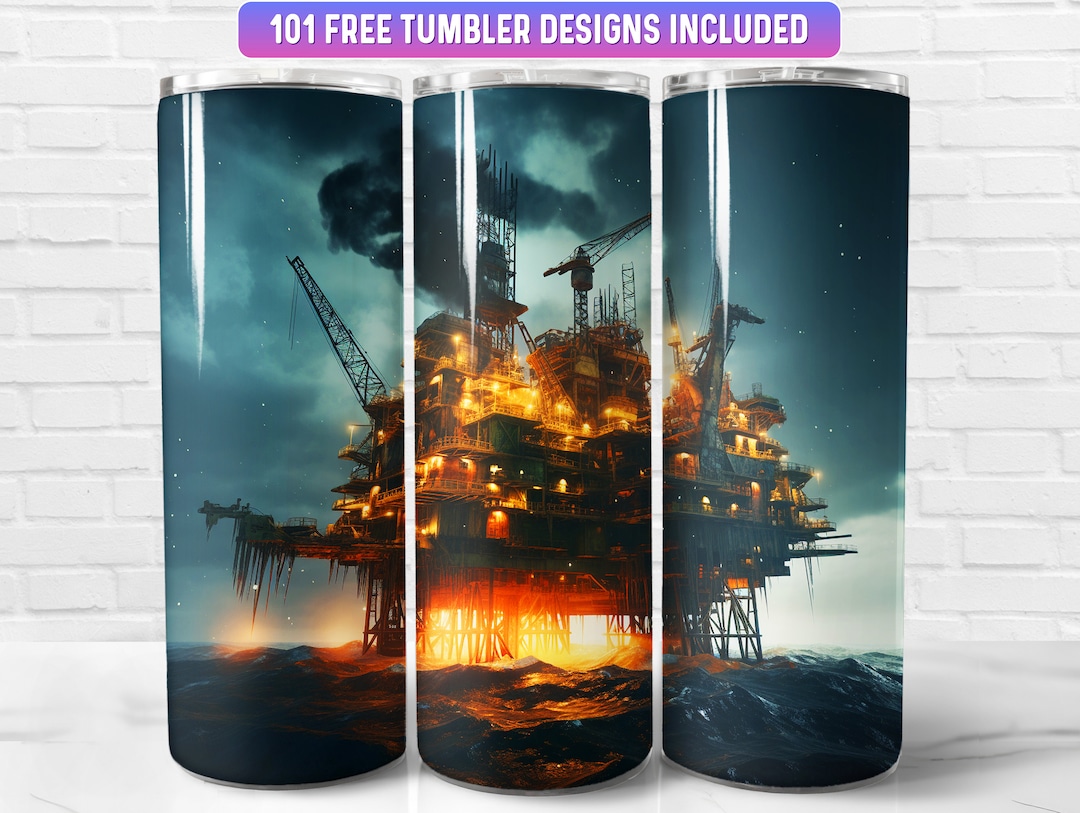 Oil Rig Tumbler Wrap PNG, Oil Rig 20 Oz Skinny Tumbler Wrap Sublimation ...