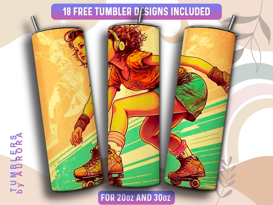 Roller Skates Tumbler Wrap PNG, Inline Skates 80s 90s Retro 20 Oz ...