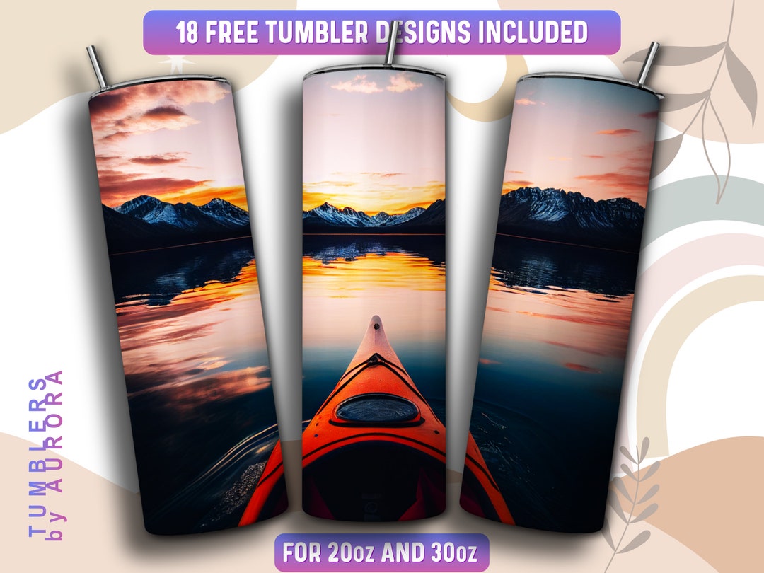 Kayak Tumbler Wrap PNG, Kayaking 20 Oz Skinny Tumbler Sublimation ...