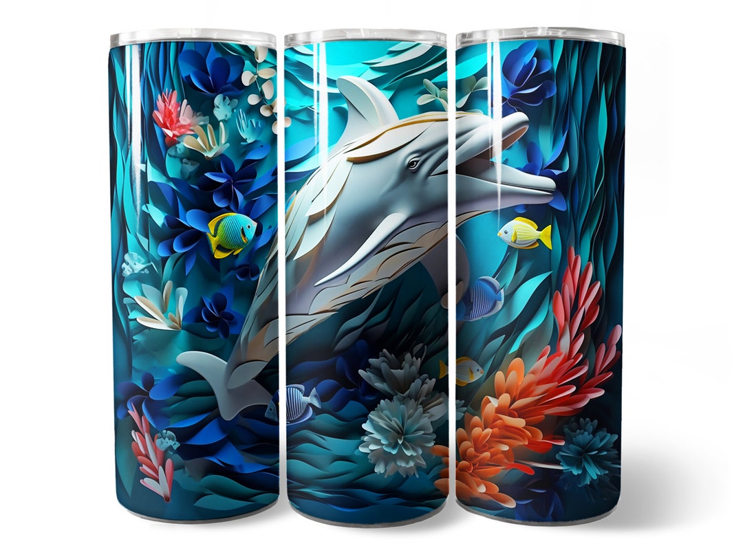 3D Dolphin Tumbler Wrap PNG Design, 3D Dolphin Sublimation Wrap, 20 Oz ...