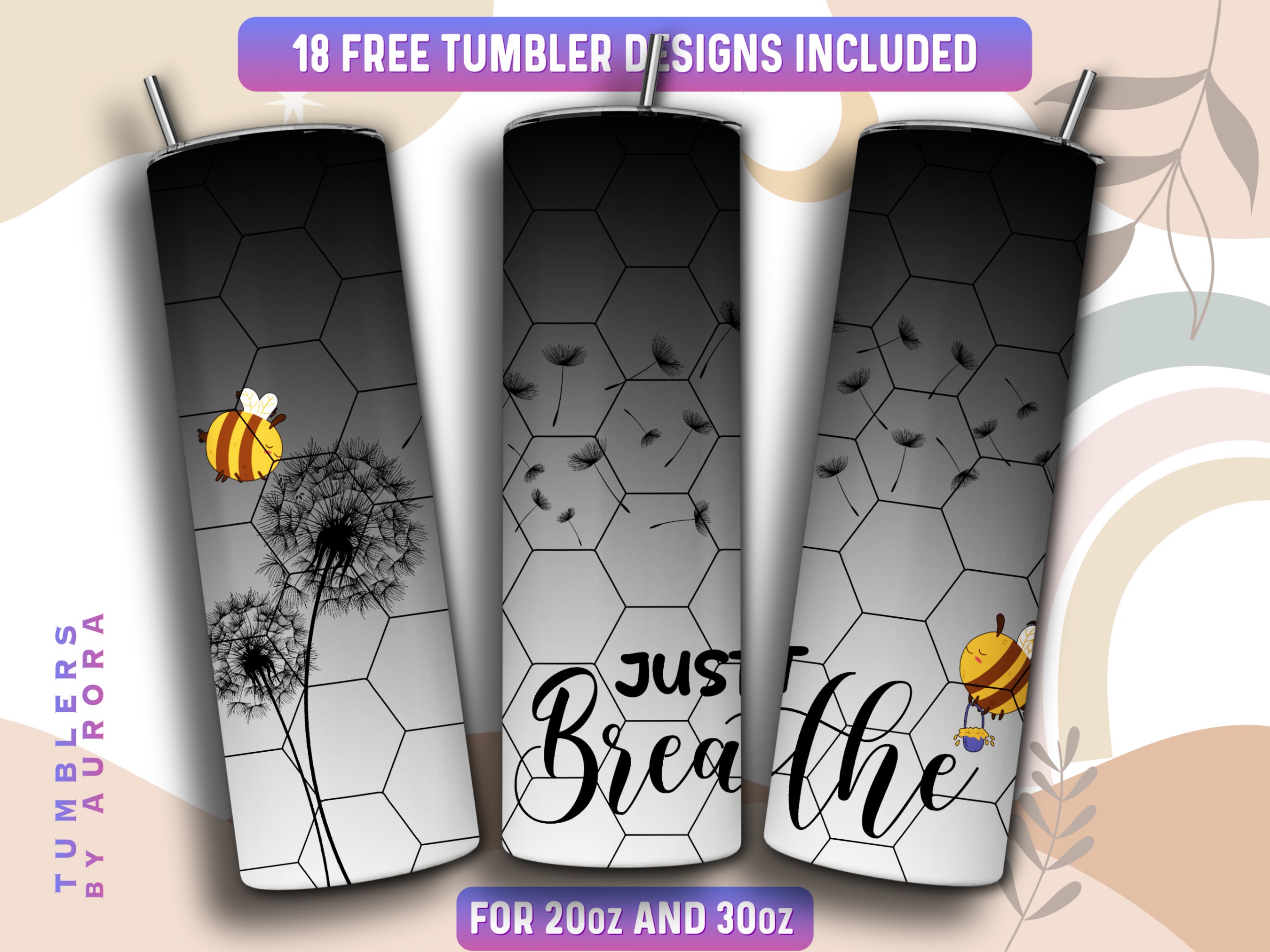 Just Breathe Tumbler Wrap PNG Dandelion 20 Oz Skinny Tumbler - Etsy