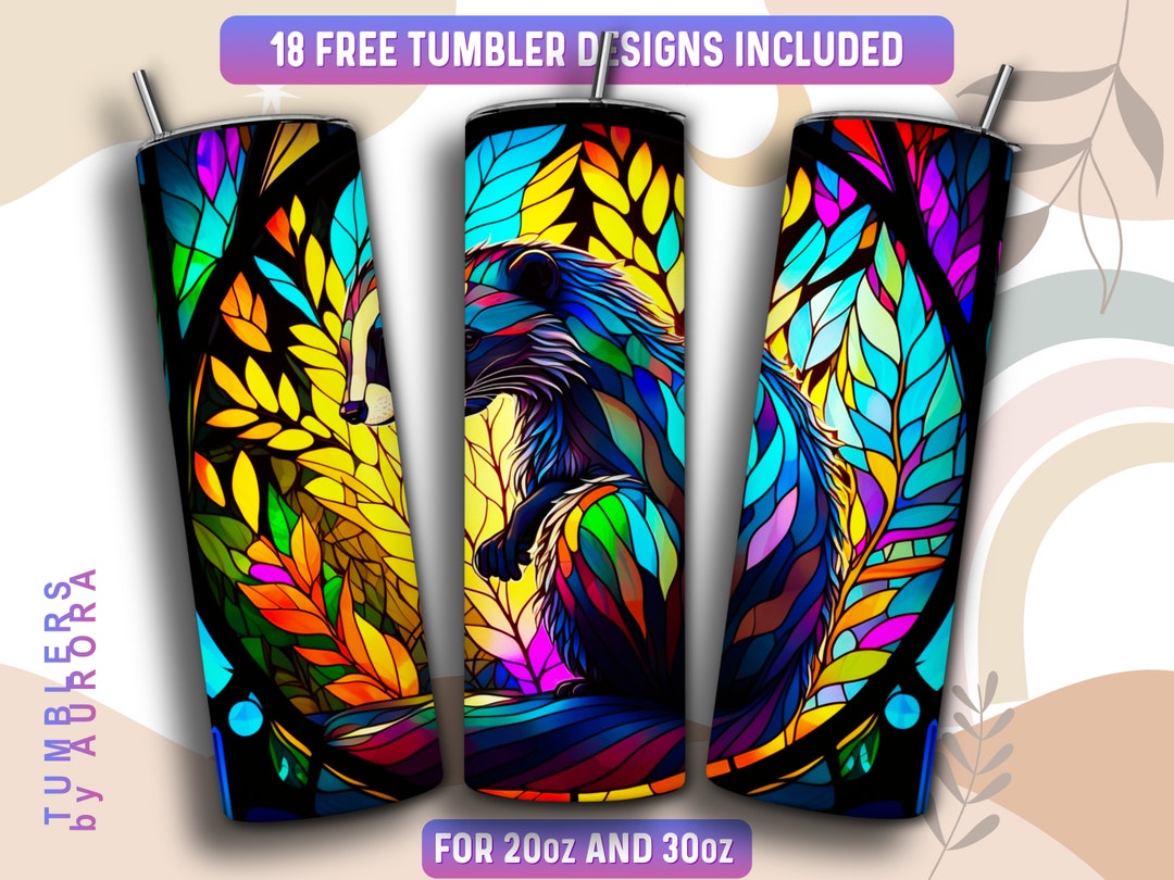 Stained Glass Skunk Tumbler Wrap PNG, Skunk 20 Oz Skinny Tumbler ...