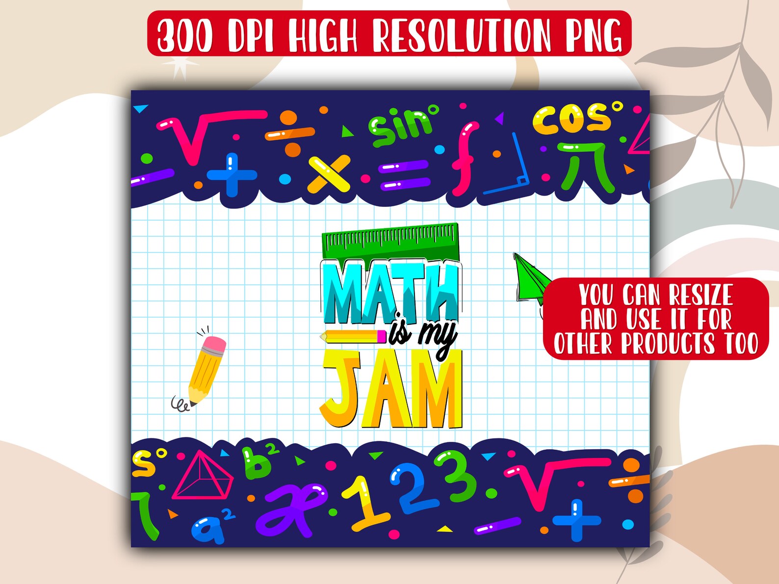 Math Tumbler Wrap PNG, Math Teacher 20 Oz Skinny Tumbler Sublimation ...