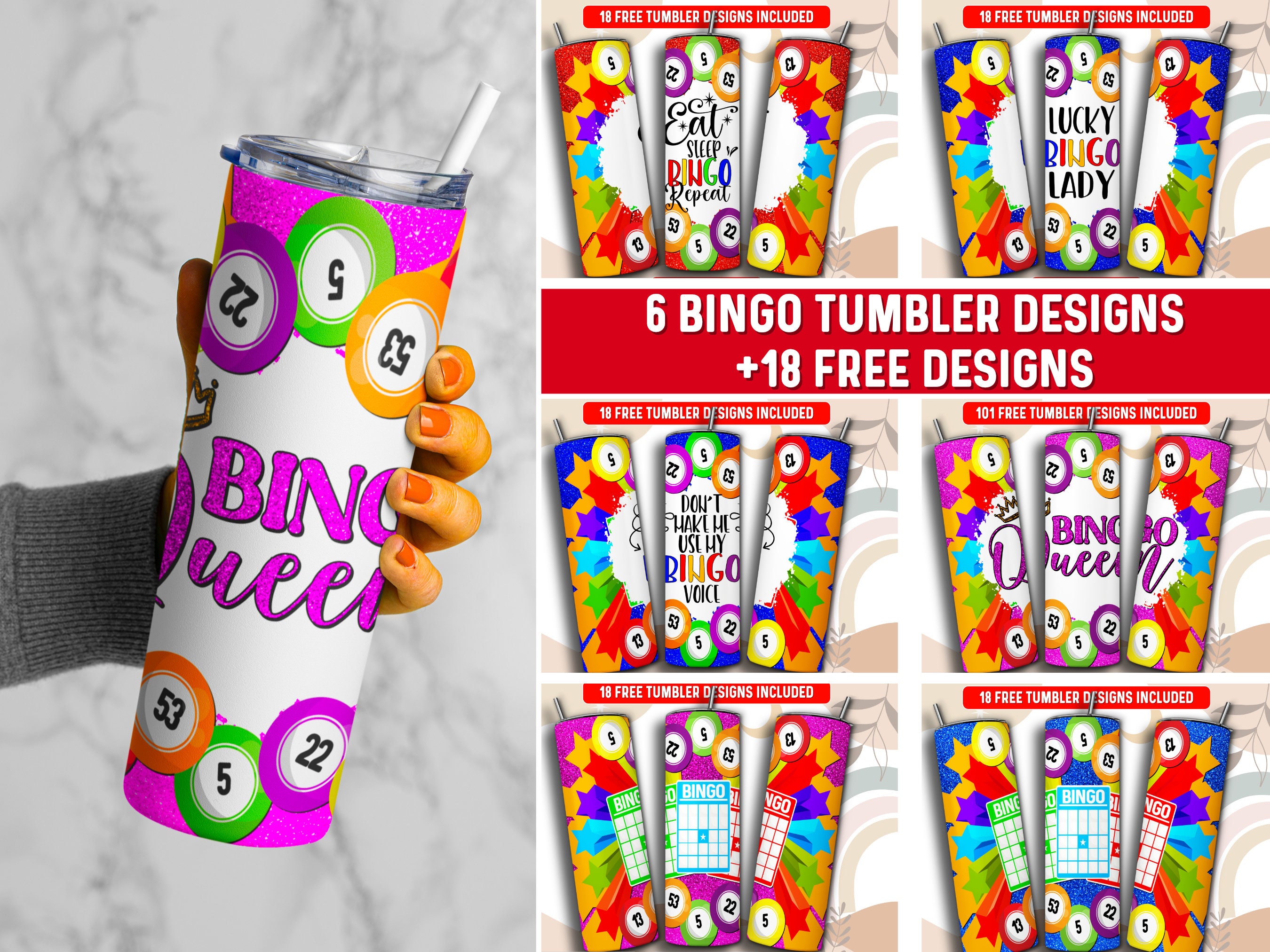 Bingo Tumbler Wrap Bundle PNG, Bingo Bundle 20 Oz Skinny Tumbler ...