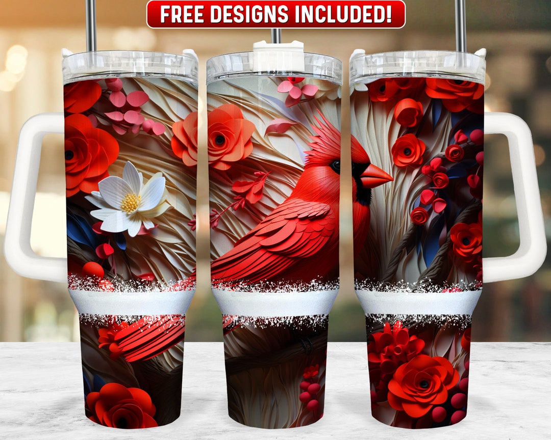 Red Cardinal Bird 40oz Tumbler Wrap PNG Design, Red 40oz Quencher ...
