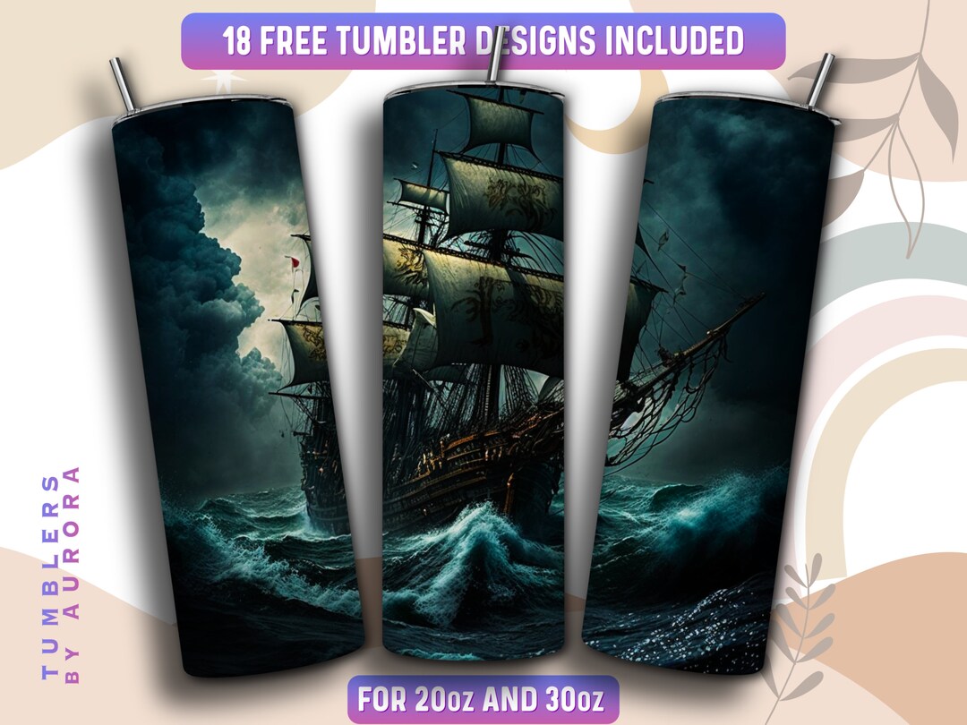 Pirate Ship Tumbler Wrap PNG, Pirate Ship 20 Oz Skinny Tumbler ...