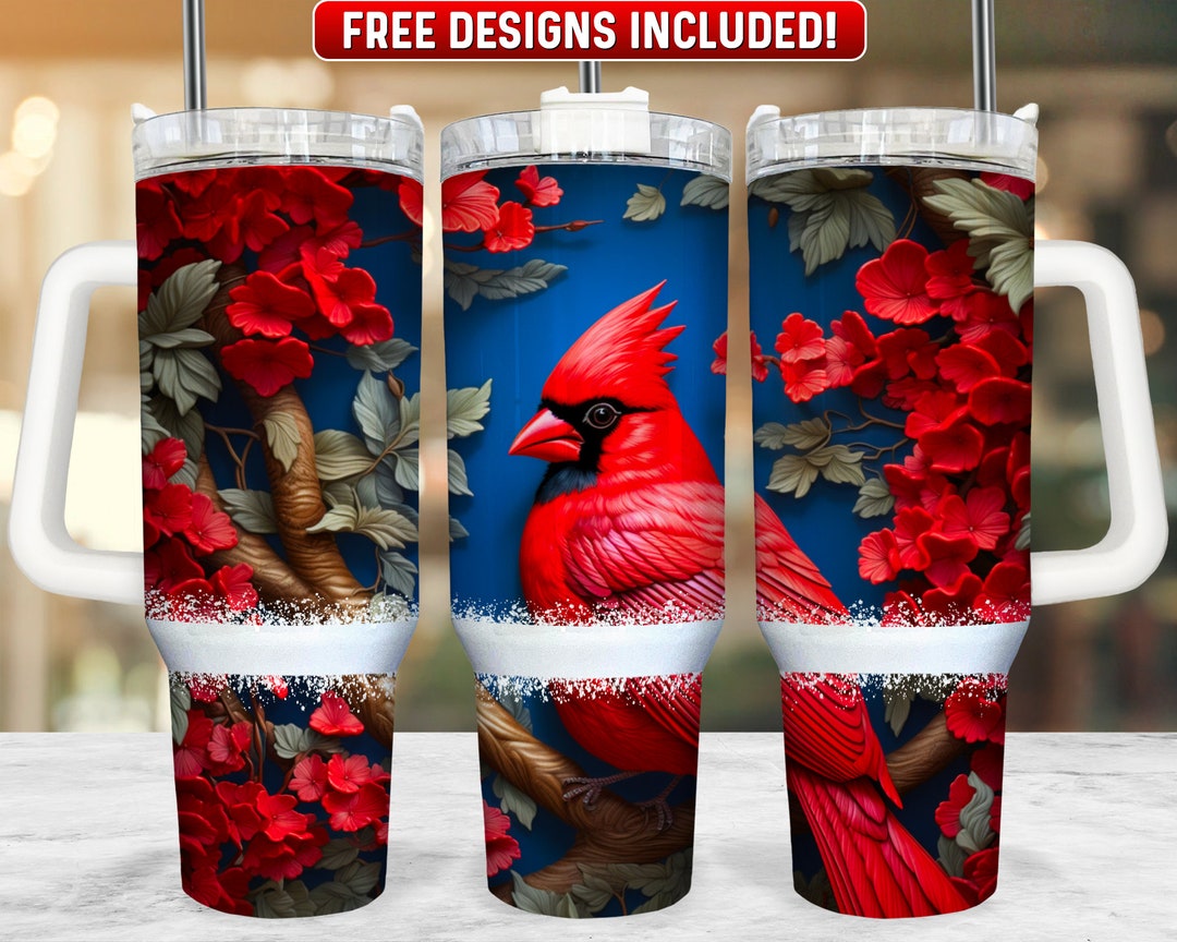 Red Cardinal Bird 40oz Tumbler Wrap PNG Design, Red 40oz Quencher ...